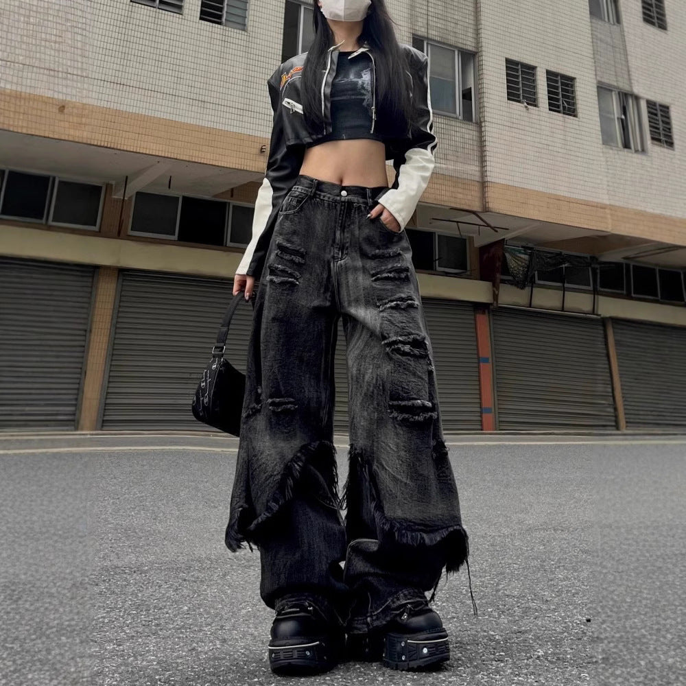 High Street Distressed Cargo Jeans Wide Leg Trousers – ZERAFINA